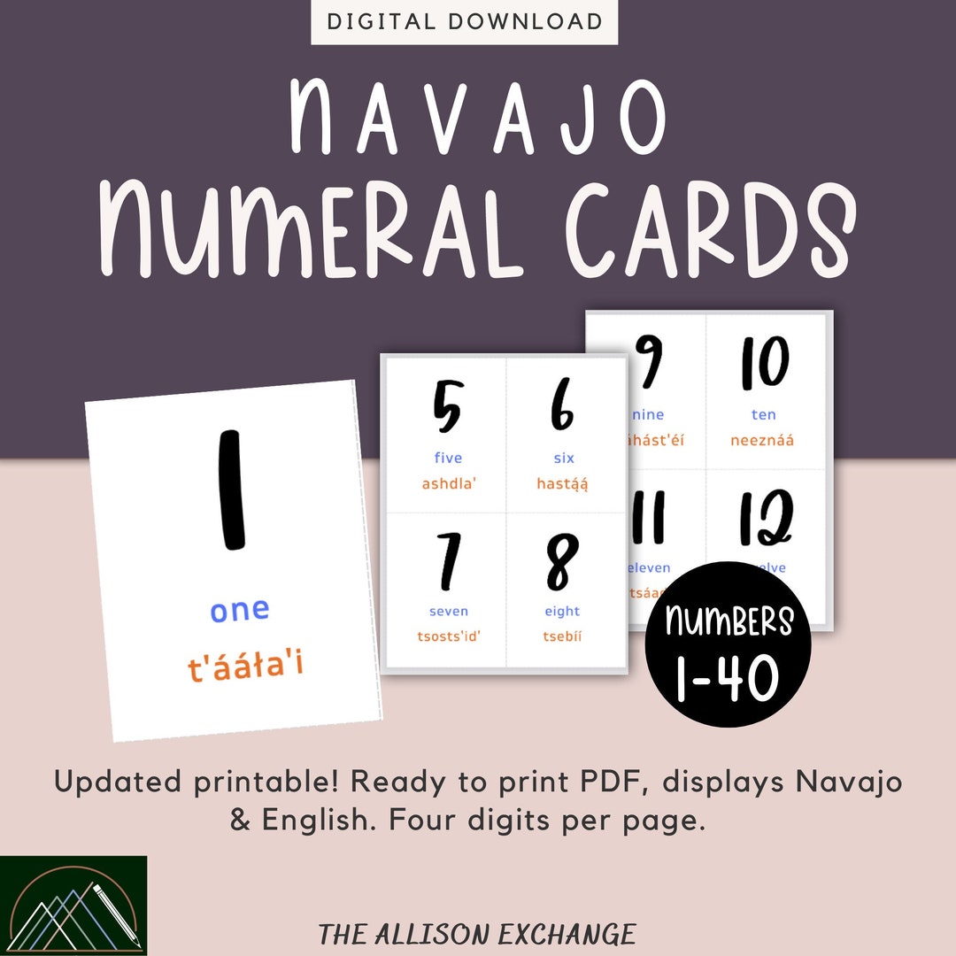 Navajo & English/ Diné Bizaad Number Flash Cards PDF Download Numbers 1 ...