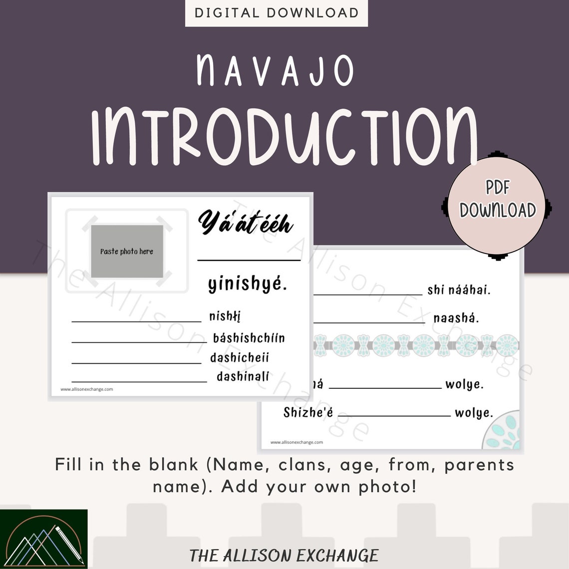 Navajo Diné Introduction Blank PDF Printable - Etsy