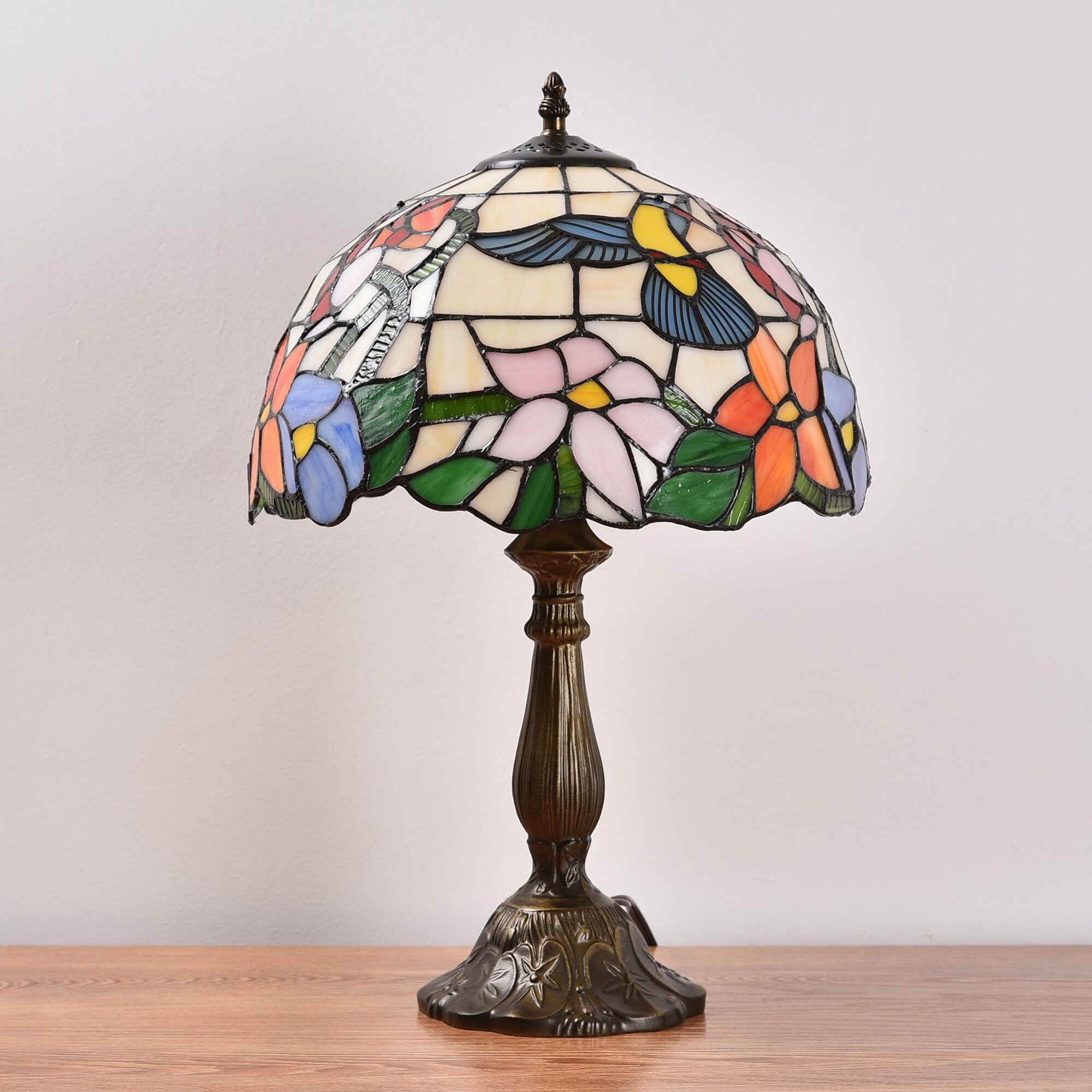 Tiffany Style Hummingbird Table Lamp Stained Glass 12 Inch Round Shade ...