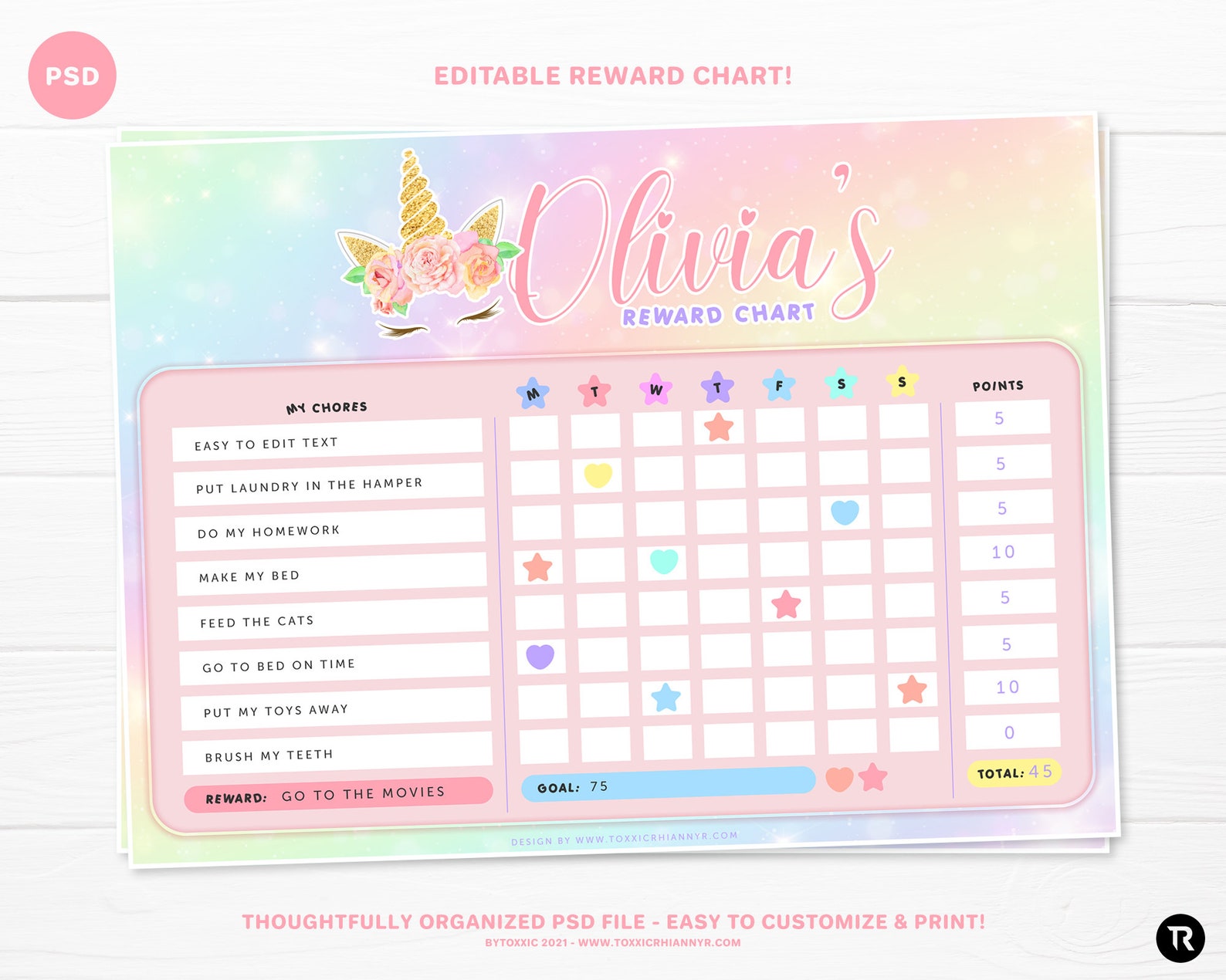 PSD Reward Chart, Printable PDF, Chore Chart - Etsy