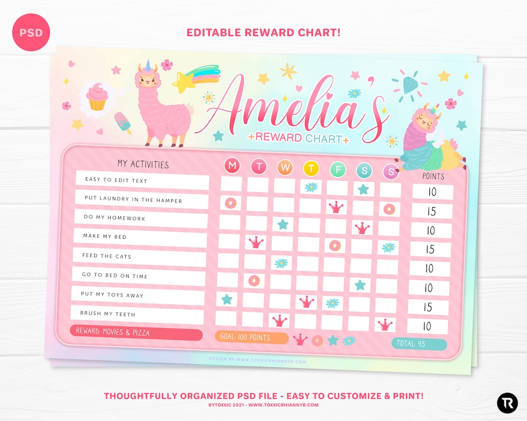 PSD Reward Chart, Printable PDF, Chore Chart - Etsy