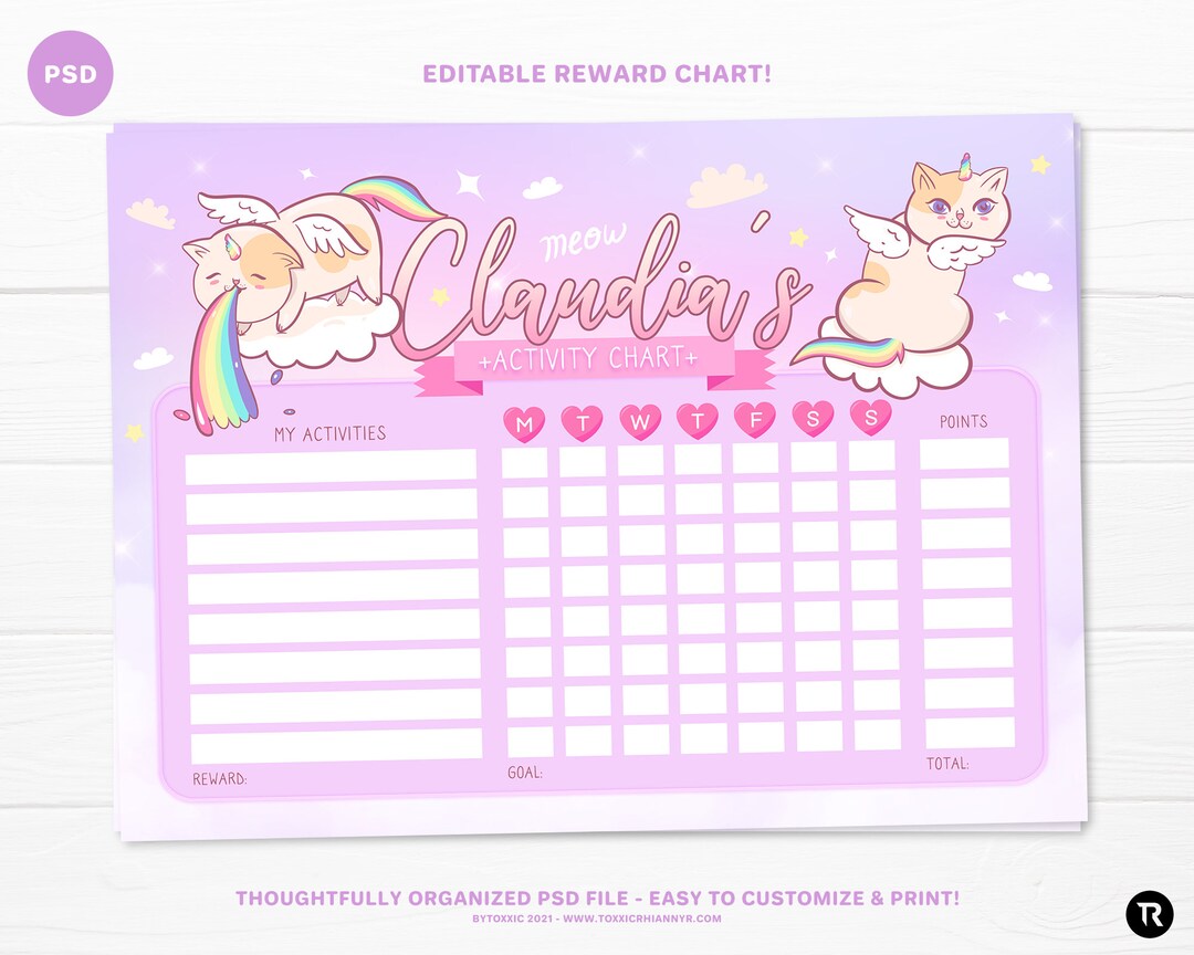 PSD Activity Chart, Printable PDF, Chore Chart - Etsy