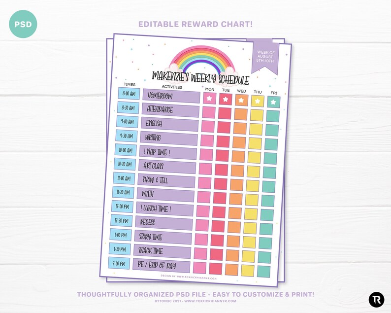 Printable Editable Weekly Schedule | Rainbow Checklist | PSD PDF Chore ...