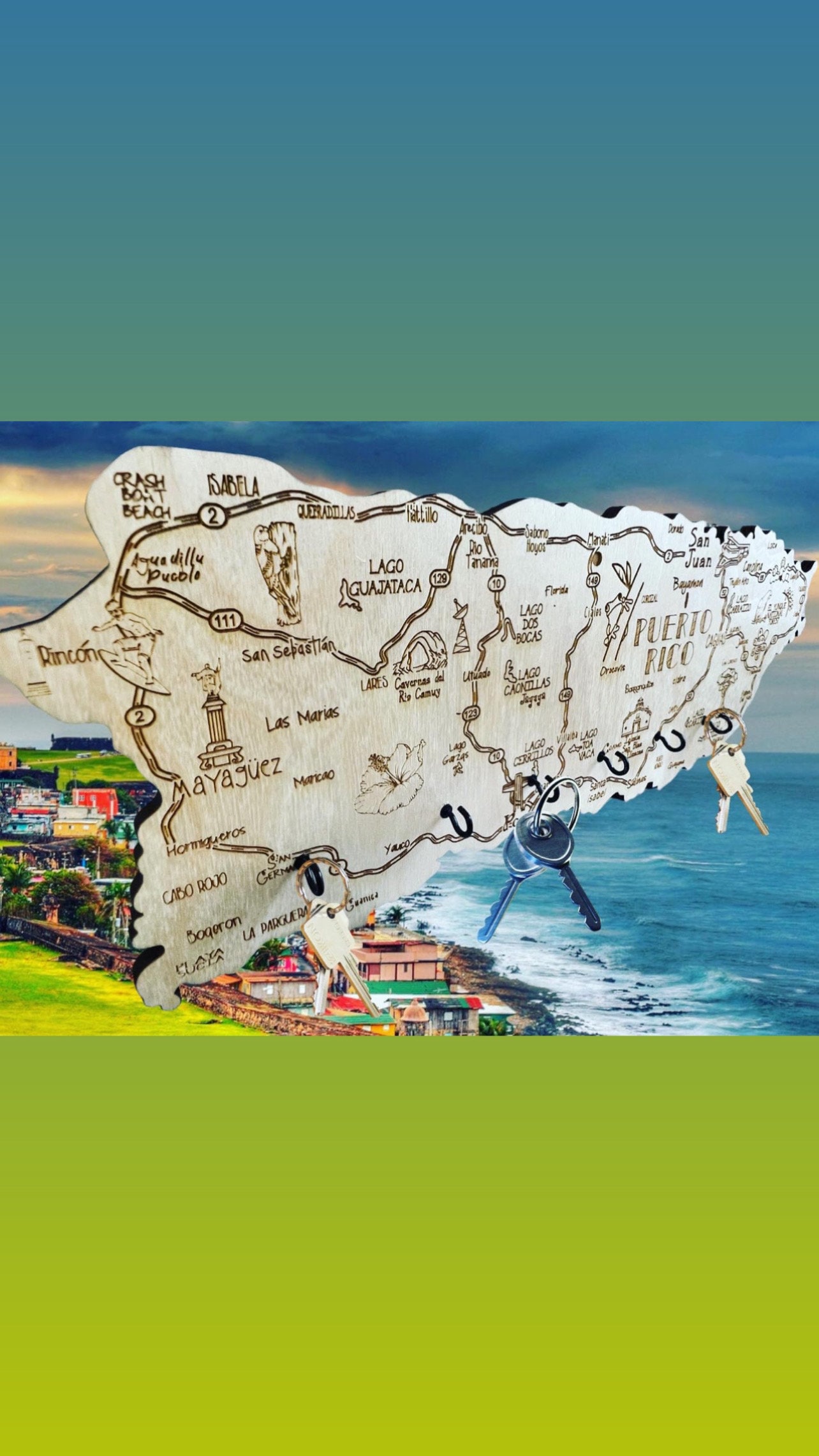 Puerto Rico Map Key Holder - Etsy