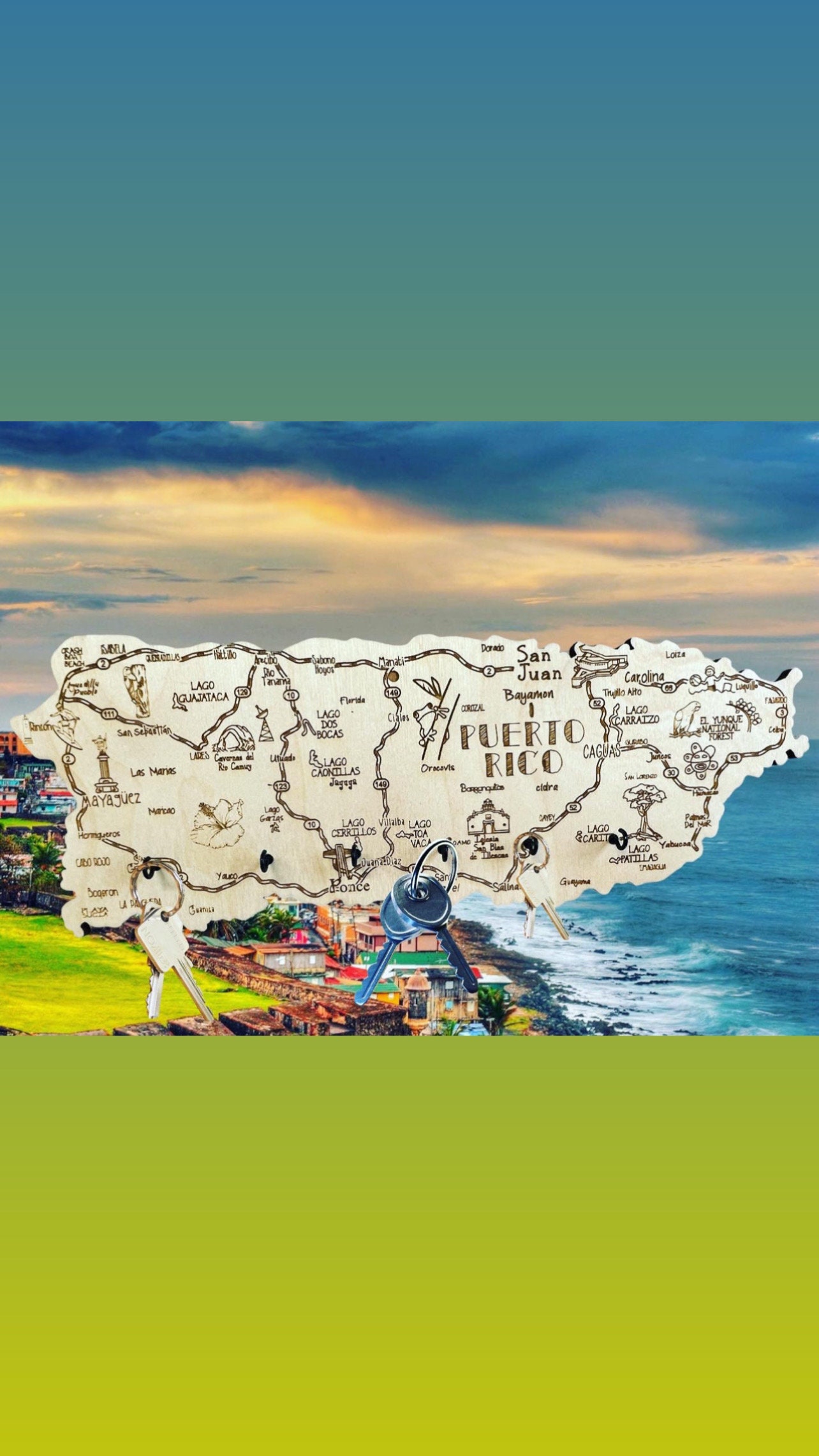 Puerto Rico Map Key Holder - Etsy
