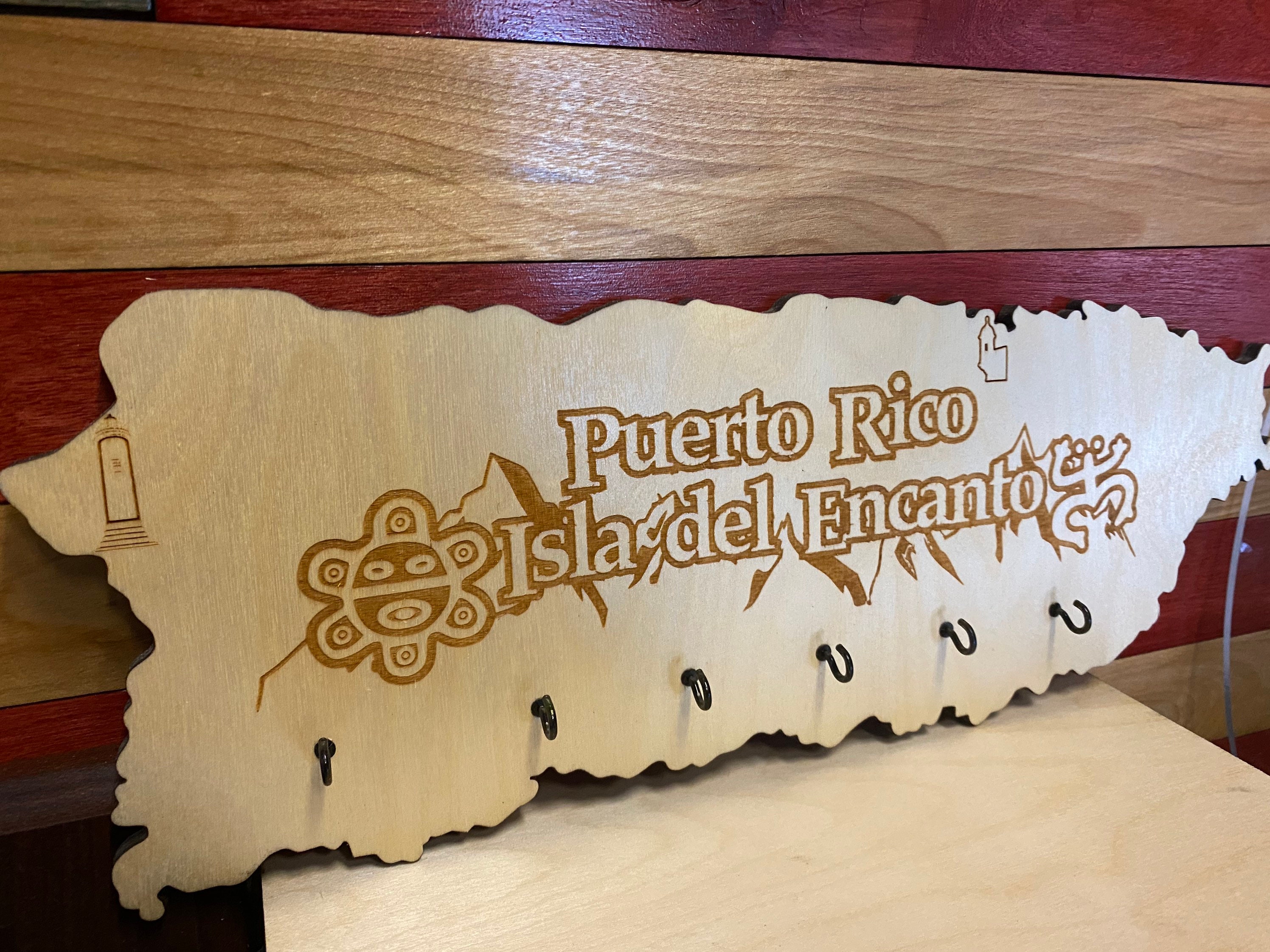 Puerto Rico Flag Wood Wall Mount Key Holder/ Key Ring Hook Hanger for ...