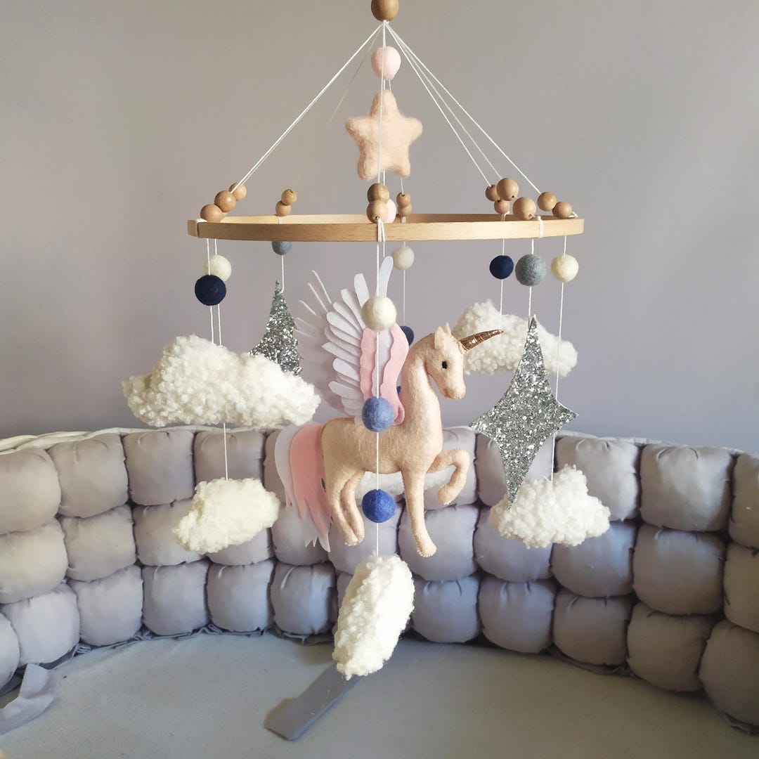 Nursery Baby Mobile Unicorn/crib Unicorn Baby Mobile With Cloud/felt ...