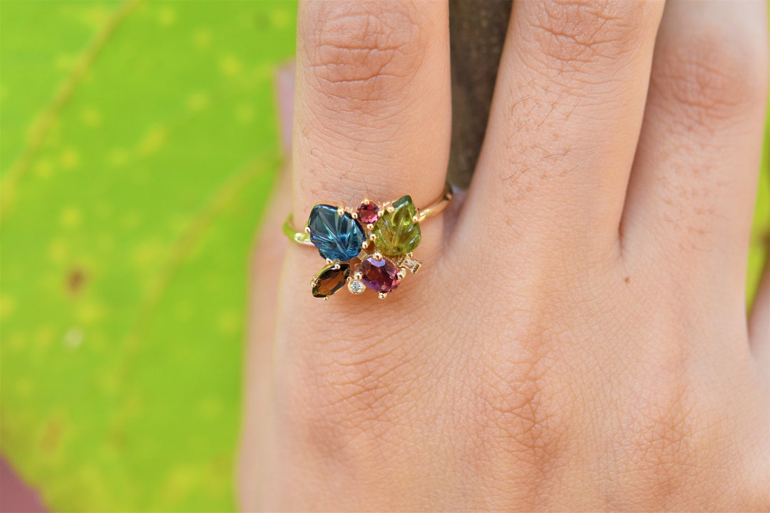 Multi Tourmaline Ring for Womennatural Diamond Rings for - Etsy