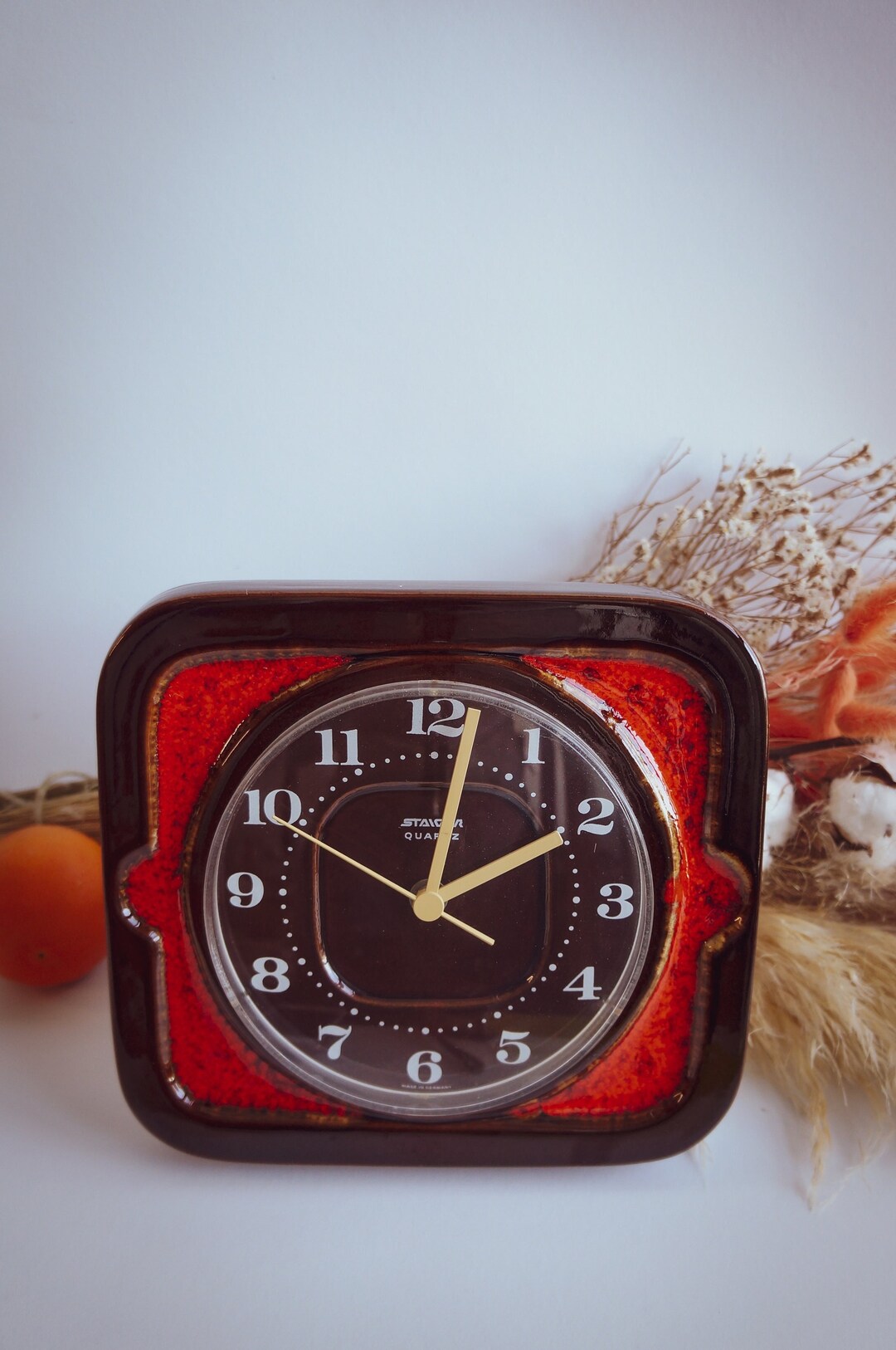 Vintage Ceramic Wall Clock Staiger Orange Brown - Etsy
