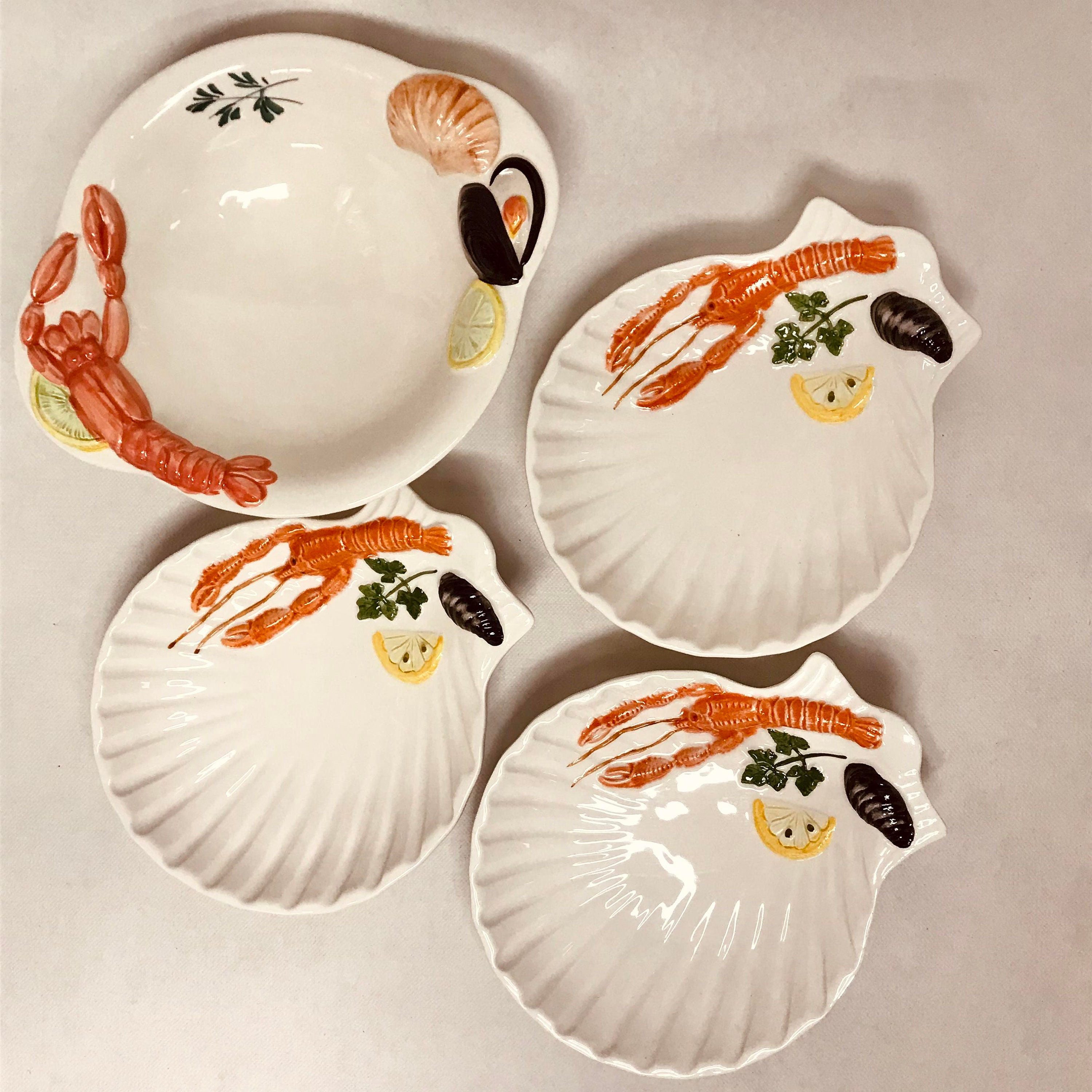 Vintage Seafood Plates Ceramic Hand-painted Italian 2 Dimensional Retro ...