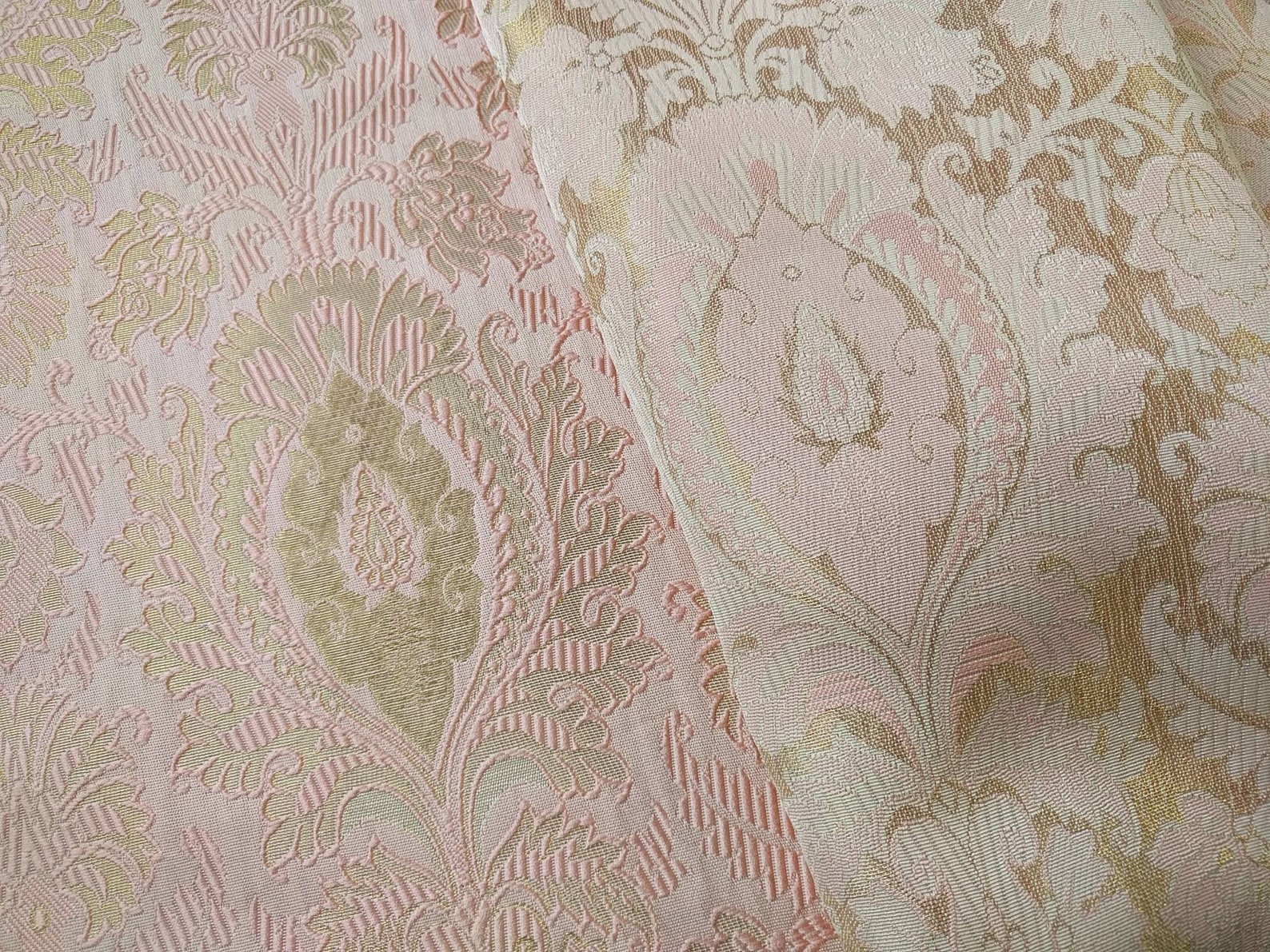 Royal Damask Jacquard Fabric Floral Design Ivory Peach | Etsy