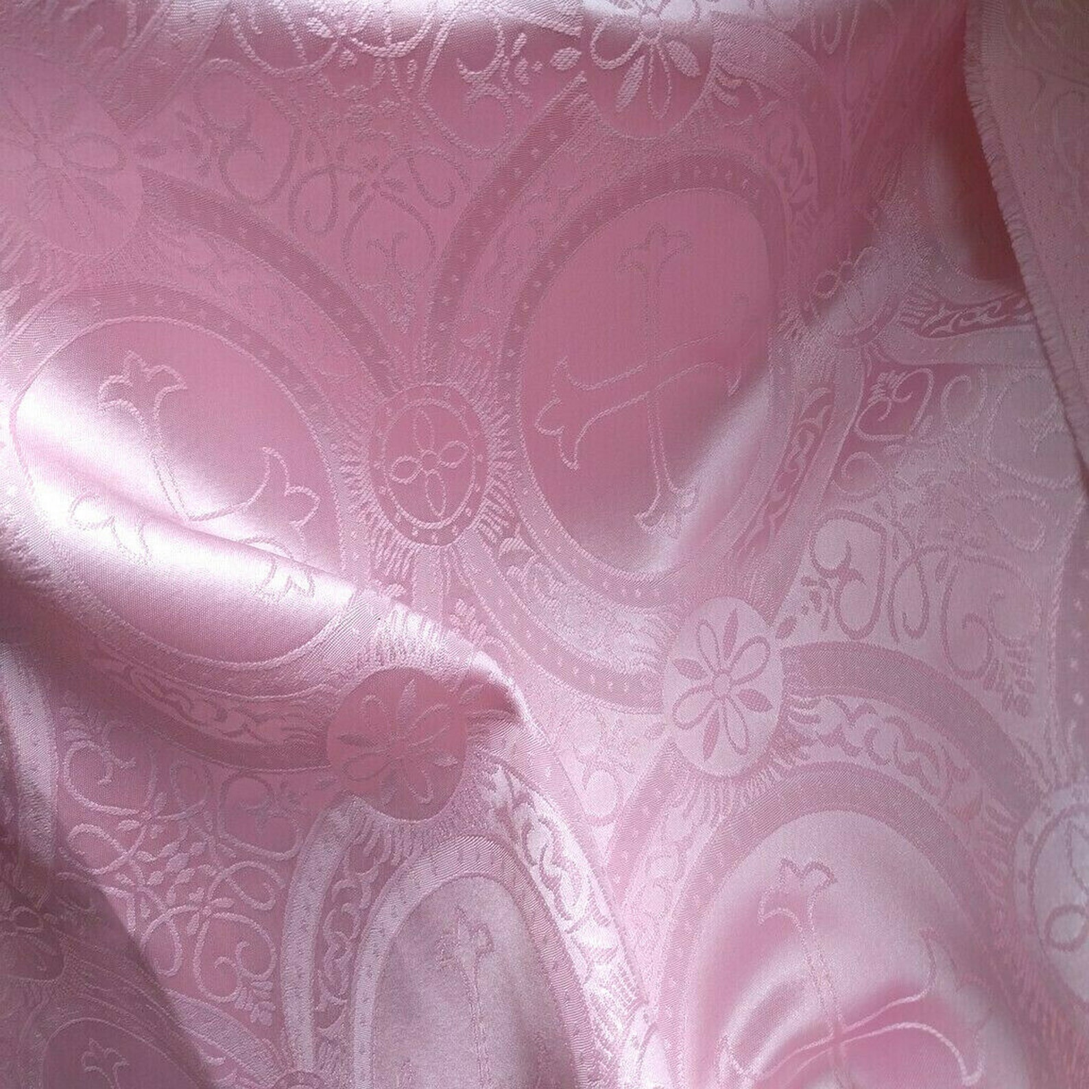 Liturgical Brocade Fabric Solid Pink Satin Jacquard REVERSIBLE Design ...