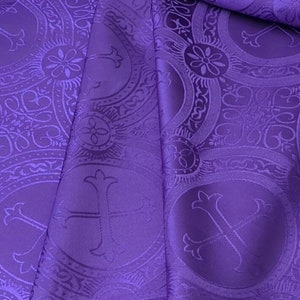 Purple Liturgical Fabric With Large Cross Medallion Satin Jacquard ...