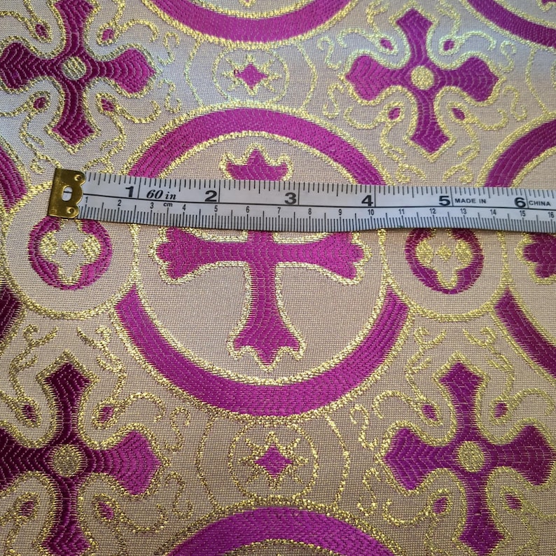 Liturgical Brocade Fabric Metallic Purple and Gold Cross Medallions ...