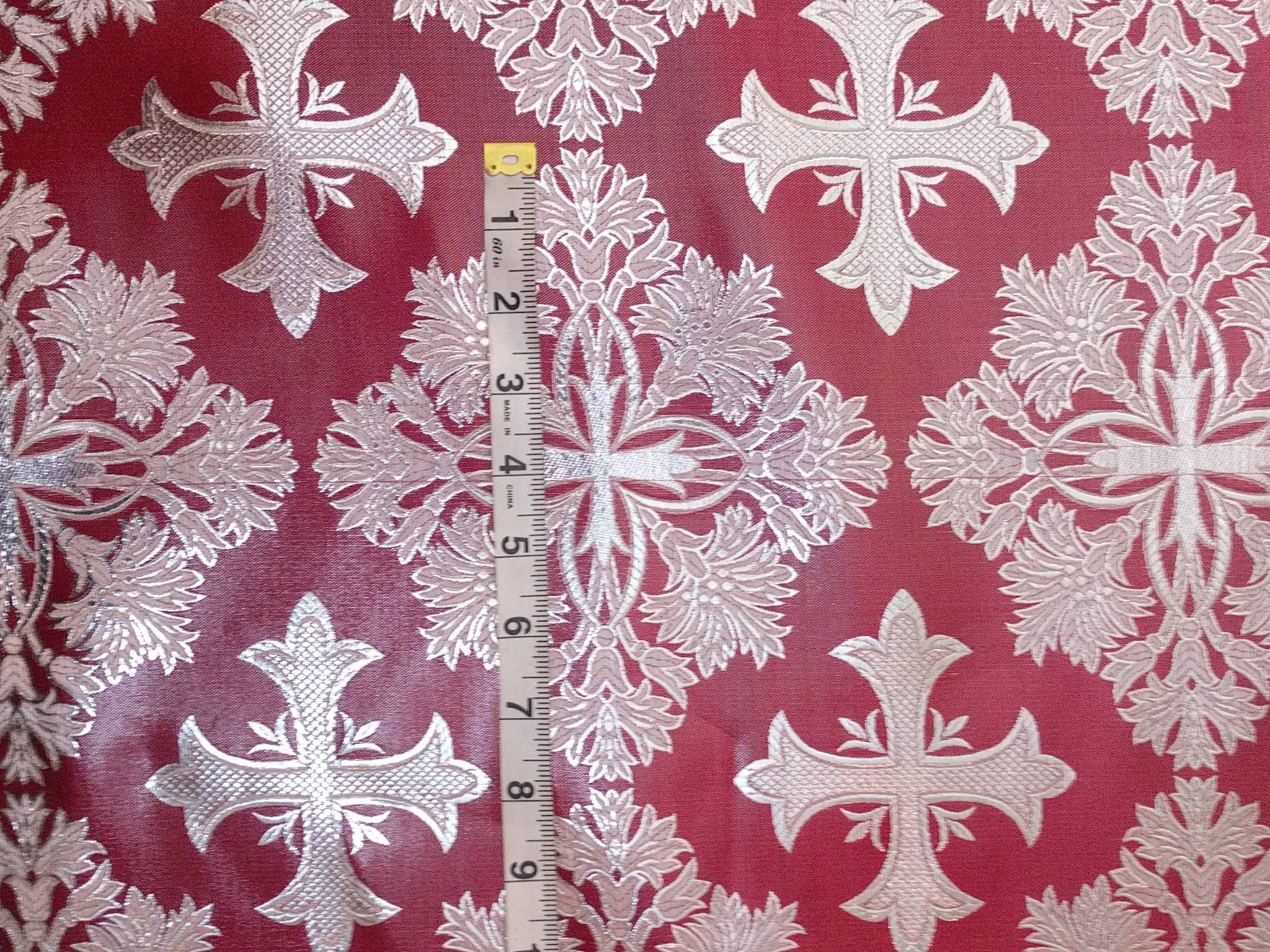 Red and Silver Floral Cross Metallic Brocade Fabric by Yard - Etsy