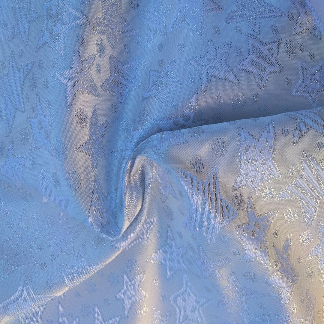 Silver White Metallic Brocade Stars Print Fabric BTY 57" W Seasonal ...