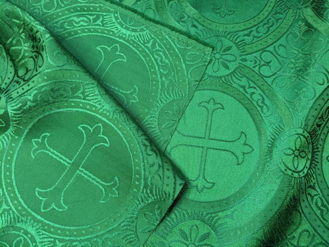 Liturgical Brocade Fabric Solid Green Satin Jacquard REVERSIBLE Design ...