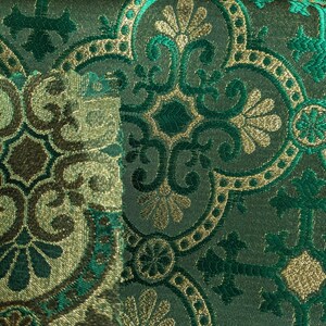 Green Gothic Liturgical Brocade Fabric by Yard Metallic Gold Cross ...