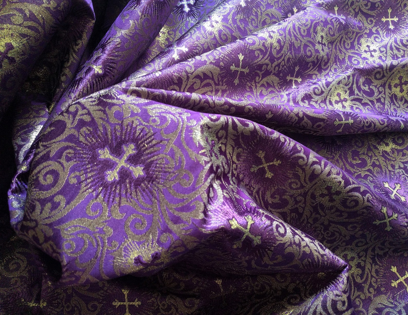 Purple and Gold Metallic Brocade Liturgical Fabric BTY 57" W ...