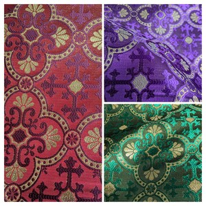 Green Gothic Liturgical Brocade Fabric by Yard Metallic Gold Cross ...