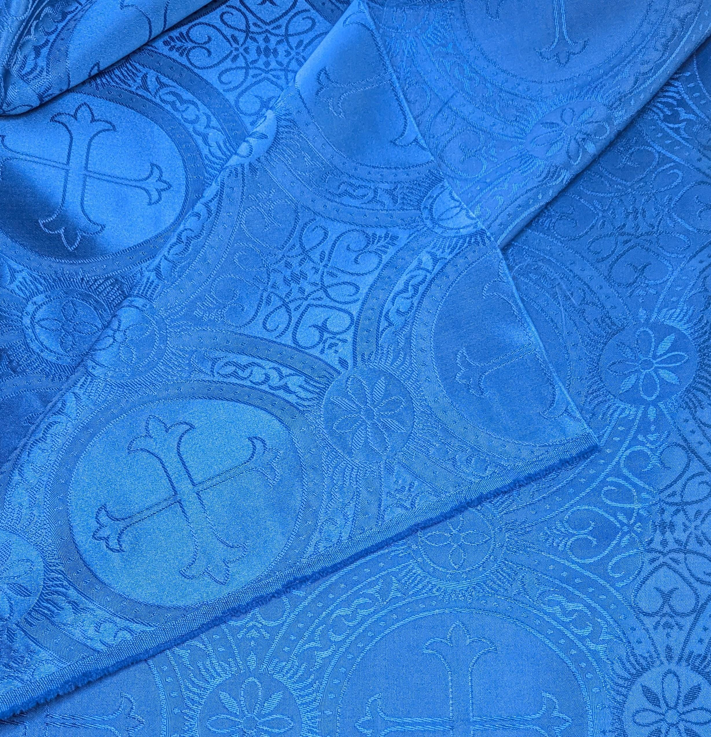 Blue Satin Jacquard Liturgical Cross Fabric Brocade Reversible BTY 57 ...