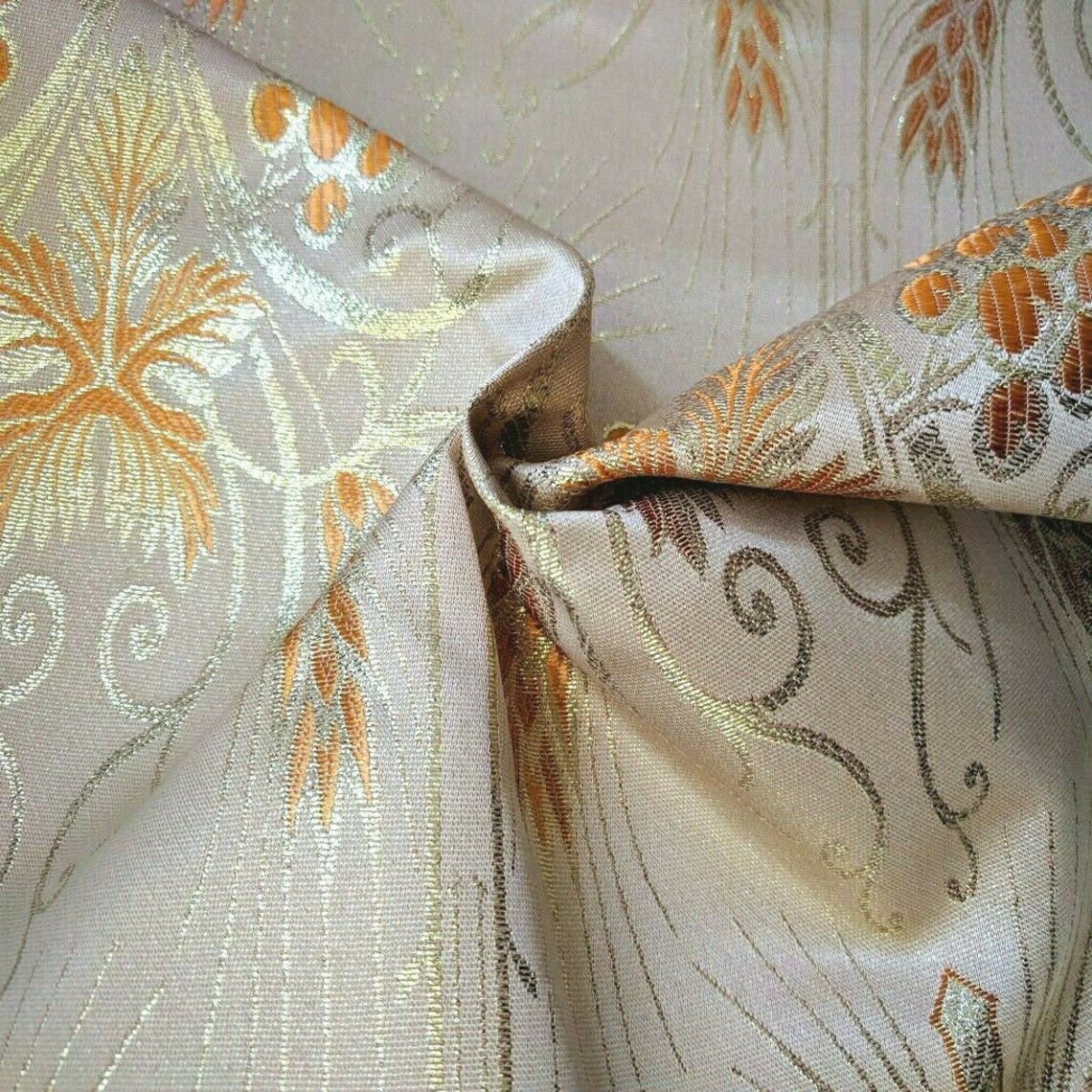 Metallic Brocade Fabric Orange Gold by the Yard Liturgical | Etsy