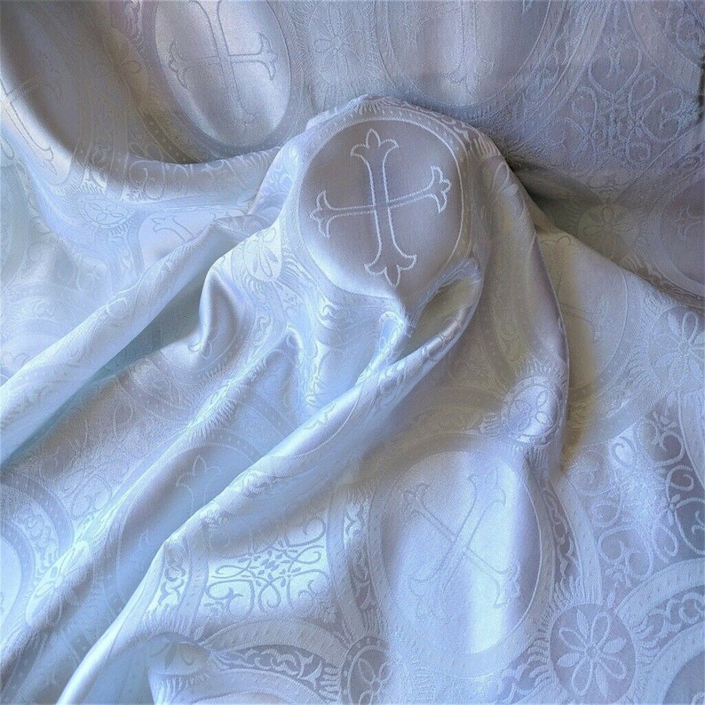 Liturgical Fabric REVERSIBLE White Satin Jacquard Brocade BTY | Etsy