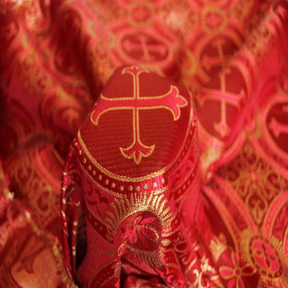 Metallic Brocade Fabric Red Gold by the Yard Liturgical Religious ...