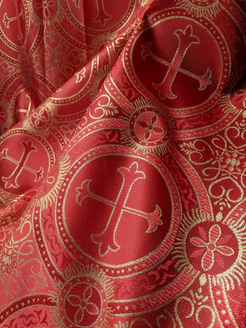Metallic Brocade Fabric Red Gold by the Yard Liturgical Religious ...
