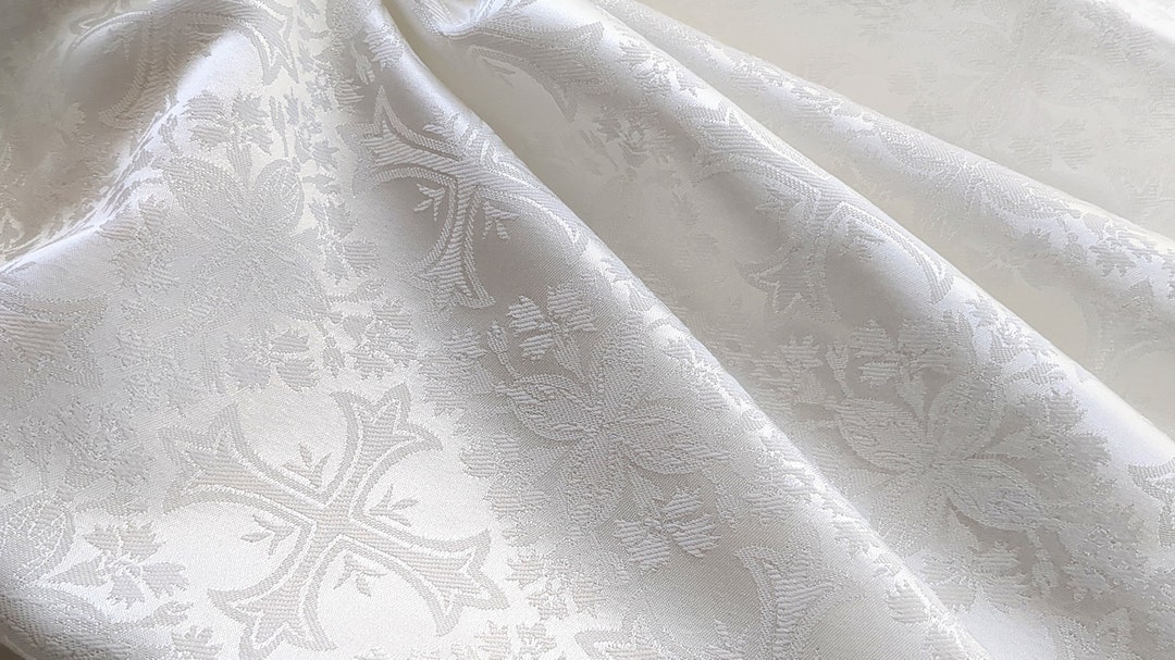 Liturgical Fabric White REVERSIBLE Satin Jacquard Brocade by the Yard ...