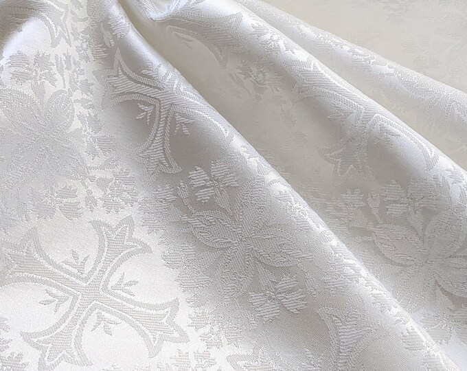 Liturgical Fabric White REVERSIBLE Satin Jacquard Brocade by the Yard ...