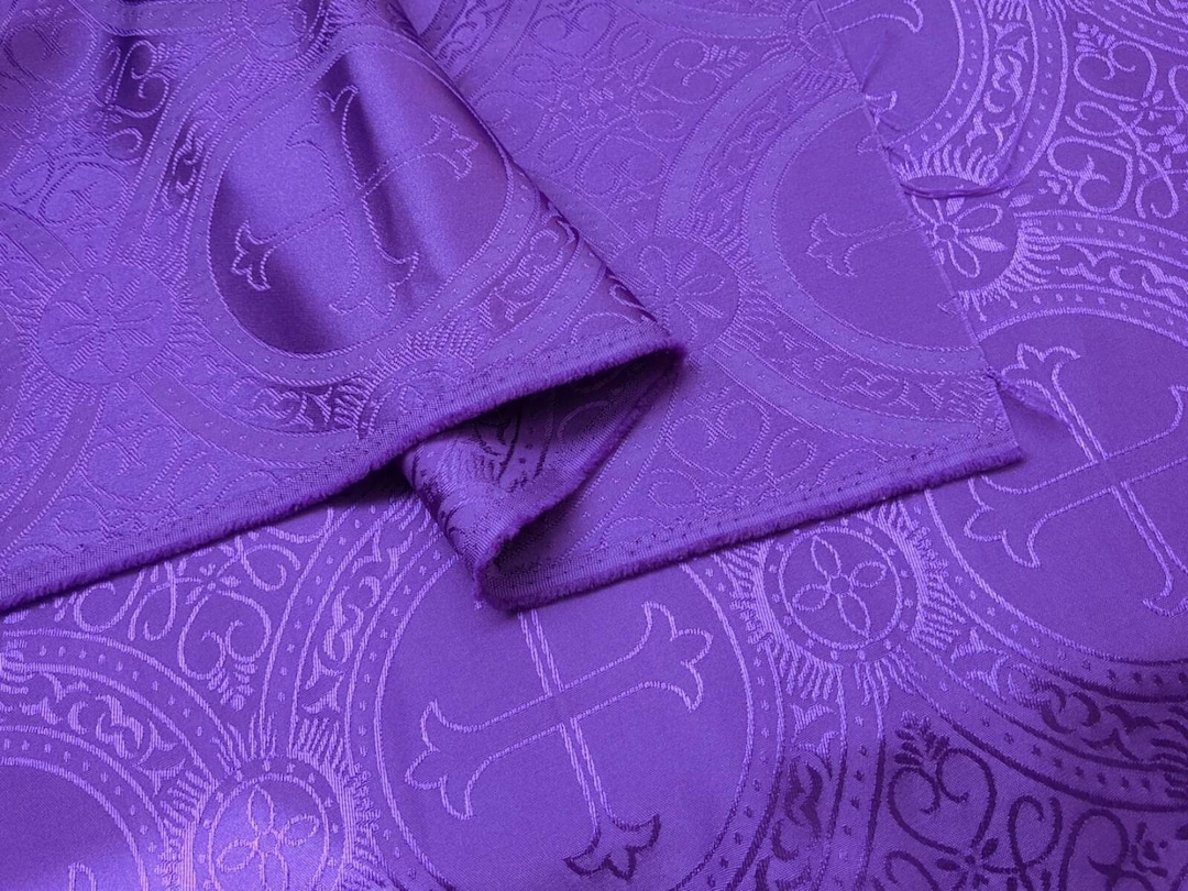 Purple Liturgical Fabric With Large Cross Medallion Satin Jacquard ...