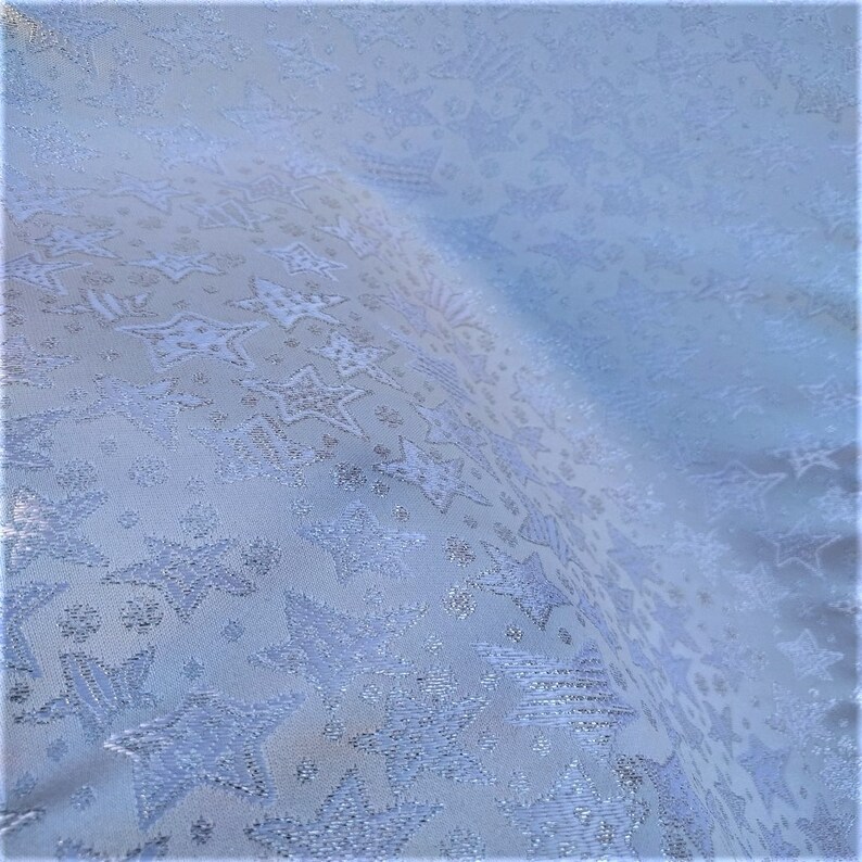 Silver White Metallic Brocade Stars Print Fabric BTY 57" W Seasonal ...