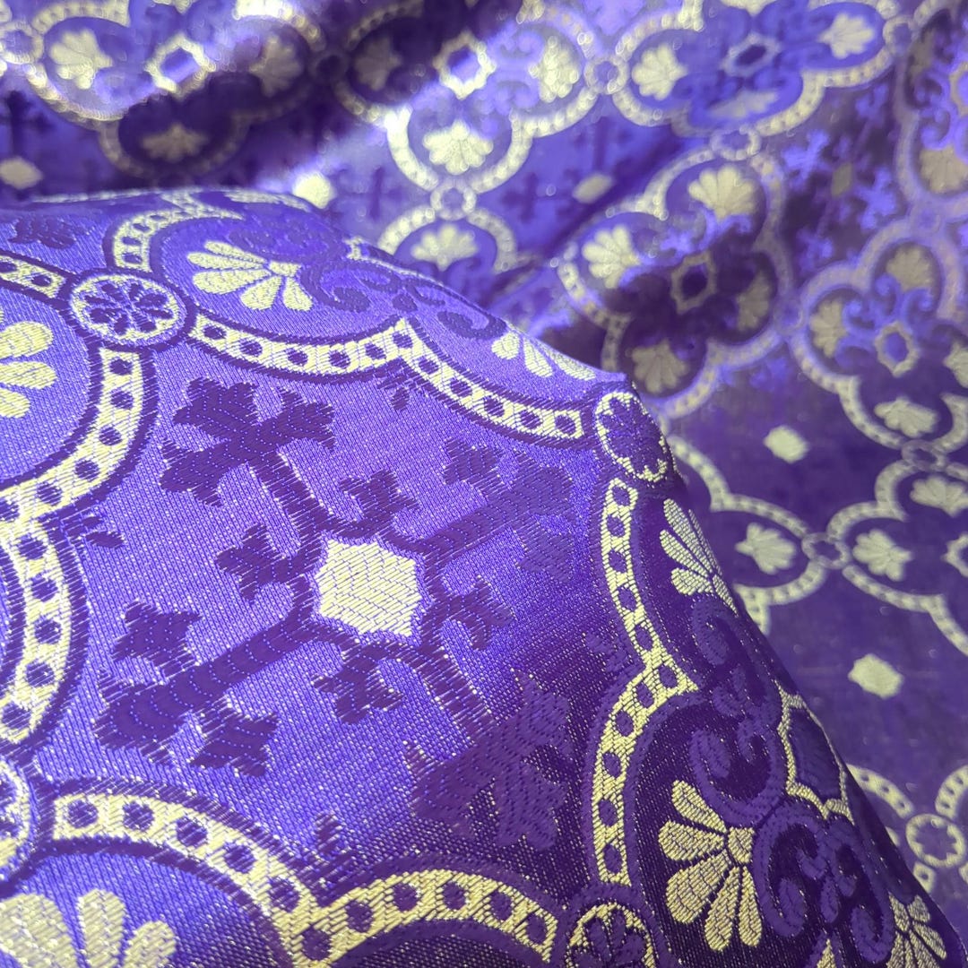 Liturgical Cross Brocade Fabric Metallic Purple and Gold Gothic Design ...