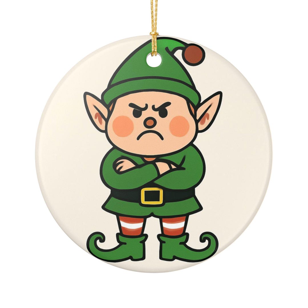 Grumpy Elf Ceramic Christmas Ornament, Holiday Tree Decor - Etsy