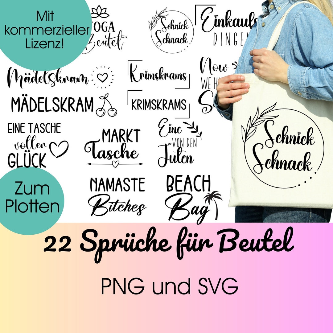 PLOTTERDATEI Sprüche für Beutel & Taschen png + svg, Jutetasche Plotten | Beplotten Mitbringsel ...