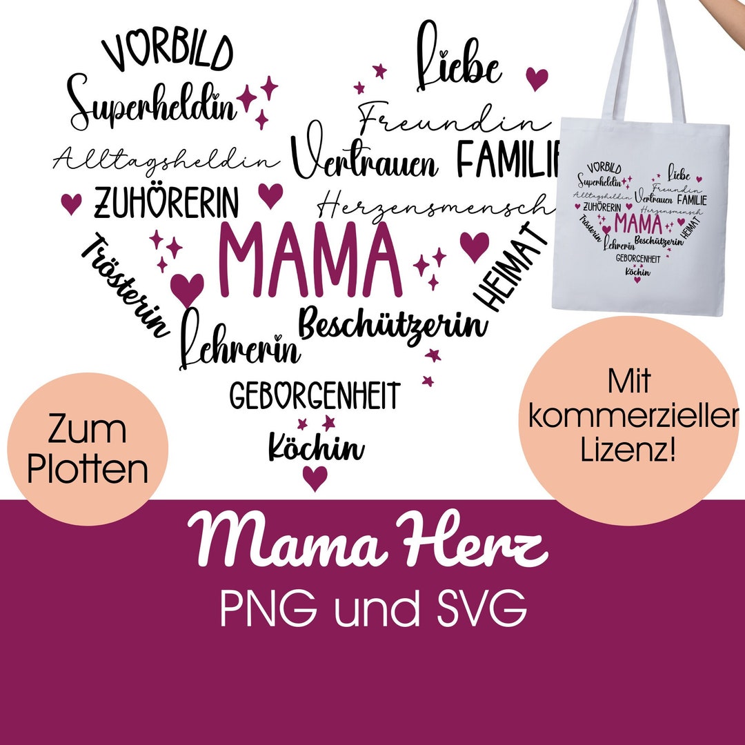 Plotterdatei HERZ MAMA svg, jpg, png | Plotten Mama | Plotterdatei Muttertag Herz Worte plotten ...