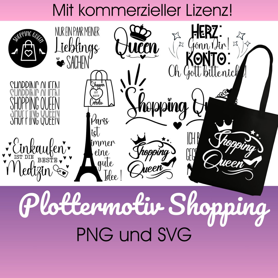 Plotterdatei SHOPPING svg png | Plotterdatei Einkaufen | Shopping Queen svg png | Plotterdatei ...