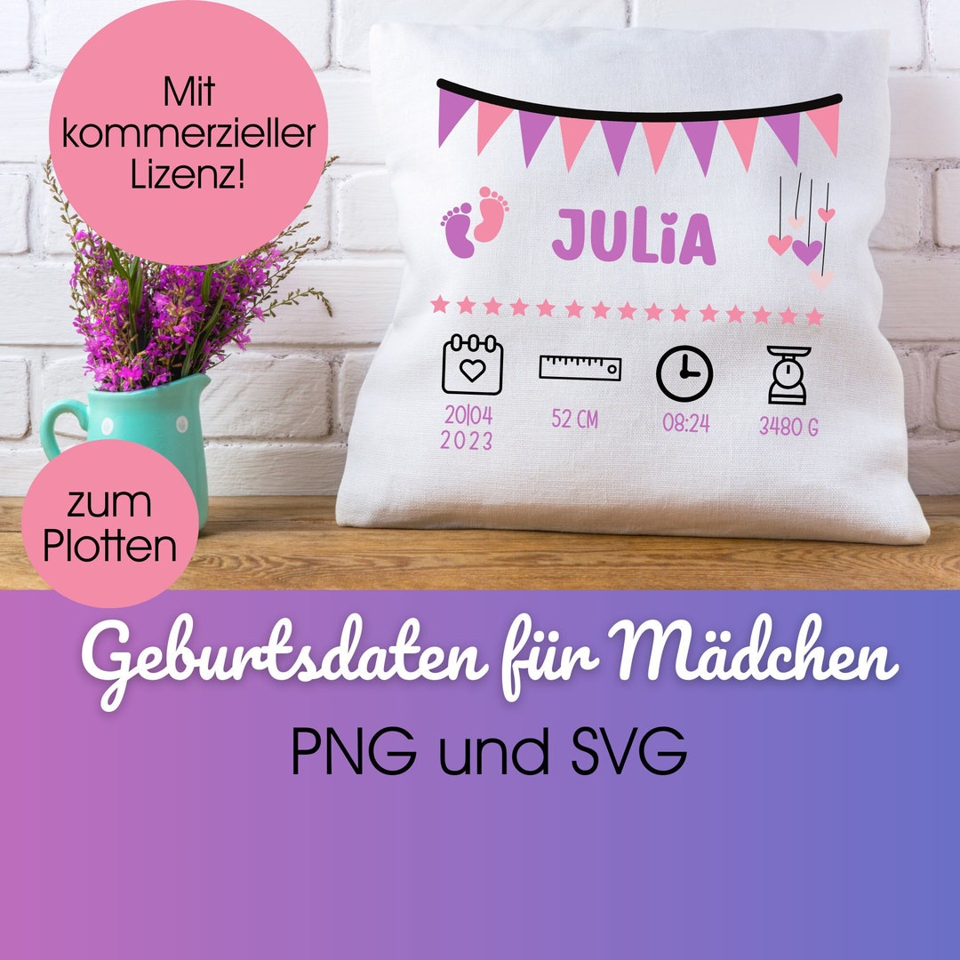 Plotterdatei BABY Mädchen SVG Vorlage zur Geburt Geburtsdaten Svg Baby Andenken Plotterdatei ...