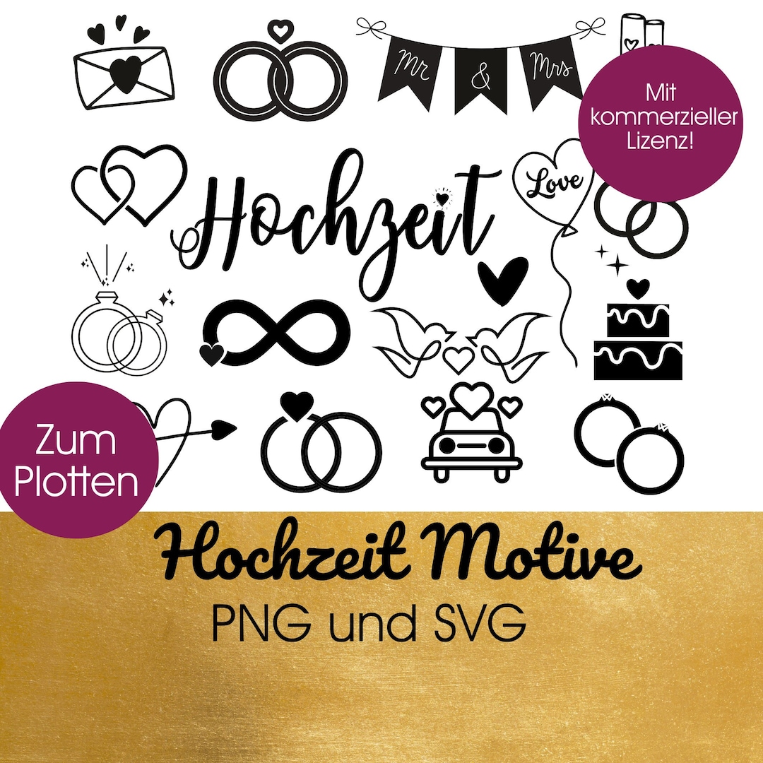 Plotterdatei HOCHZEIT bundle png svg Ehe Ringe Plotterdatei Hochzeit Motive svg Silhouette ...