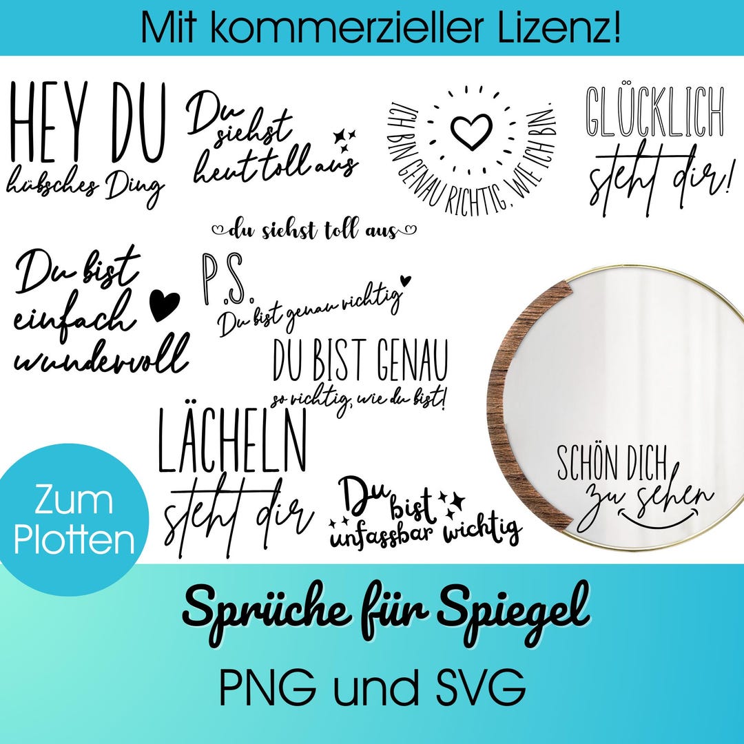 Plotterdatei SPIEGEL Sprüche svg + png | Spruch plotten Deutsches Bundle | Spiegel Spruch svg ...