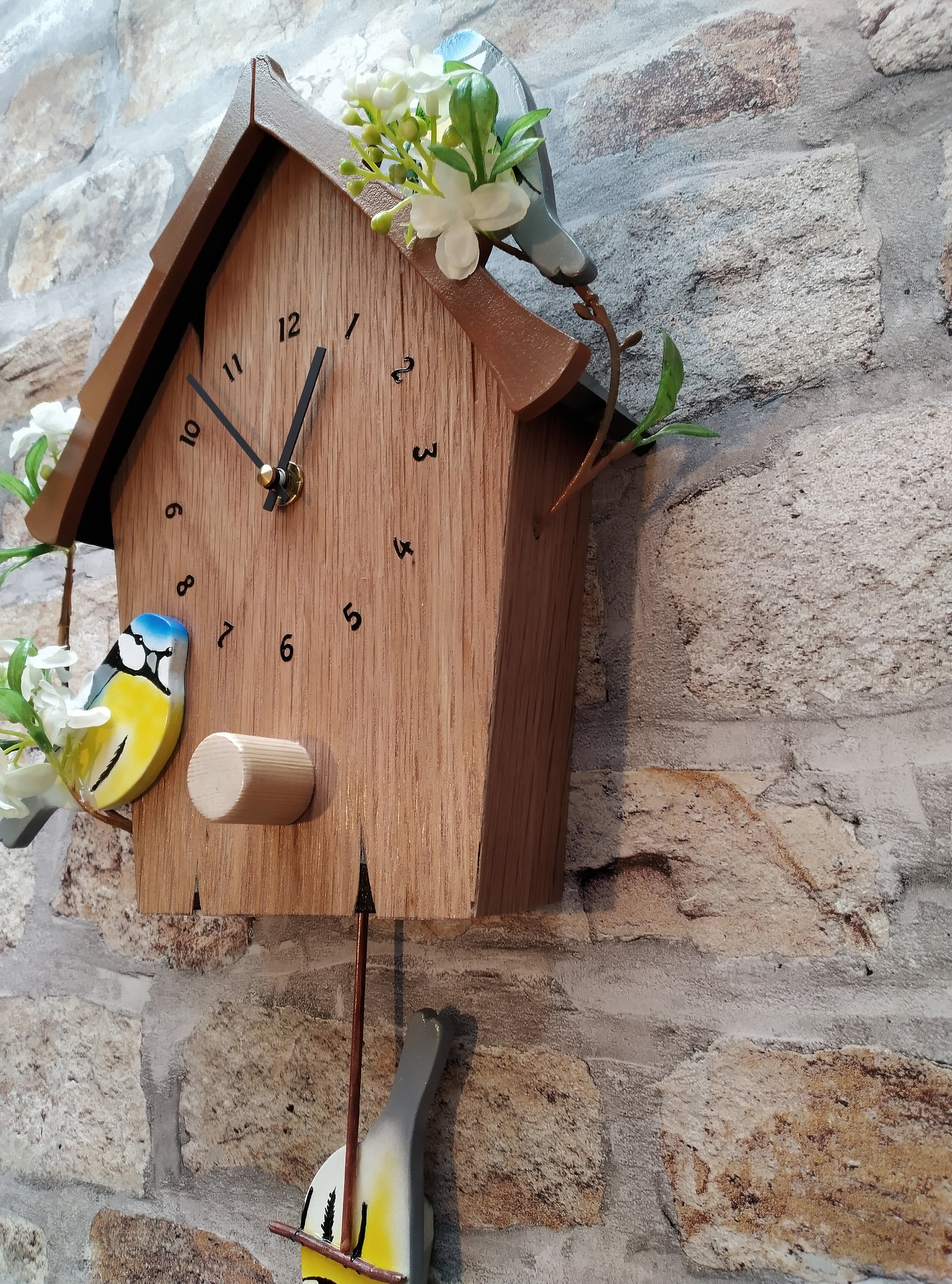 Blue Tits And Blossom Pendulum Wall Clock Etsy Uk