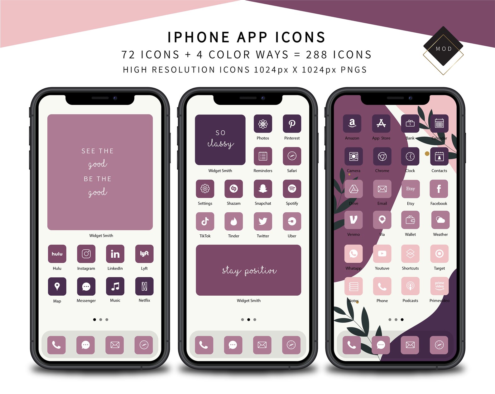 Purple Plum | 288 Multi Color iPhone Ios14 App Icons | 24 Multi Color ...