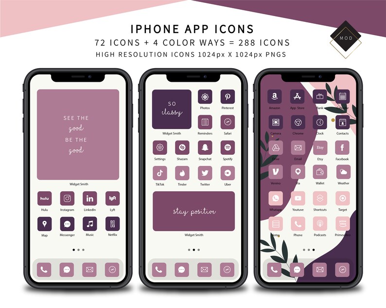Purple Plum 288 Multi Color Iphone Ios14 App Icons 24 | Etsy