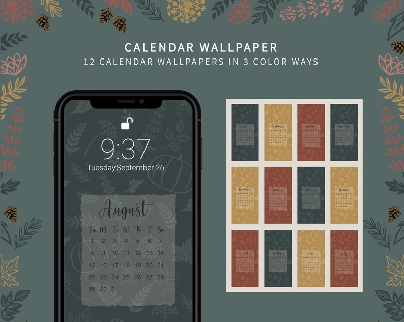 Hello Fall Calendar Wallpaper and Widgets 12 Fall Calendar | Etsy