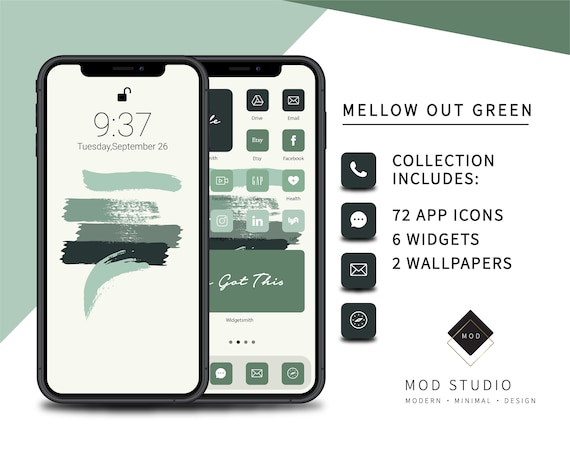 Mellow Out Green 288 Multi Color Iphone Ios14 App Icons 24 - Etsy