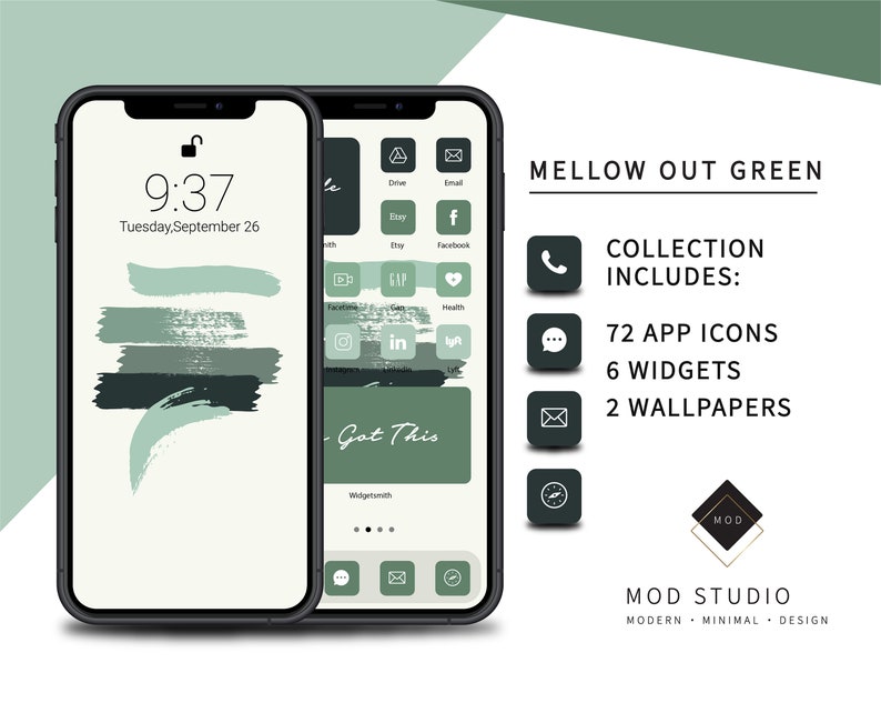 Mellow Out Green 288 Multi Color Iphone Ios14 App Icons 24 - Etsy