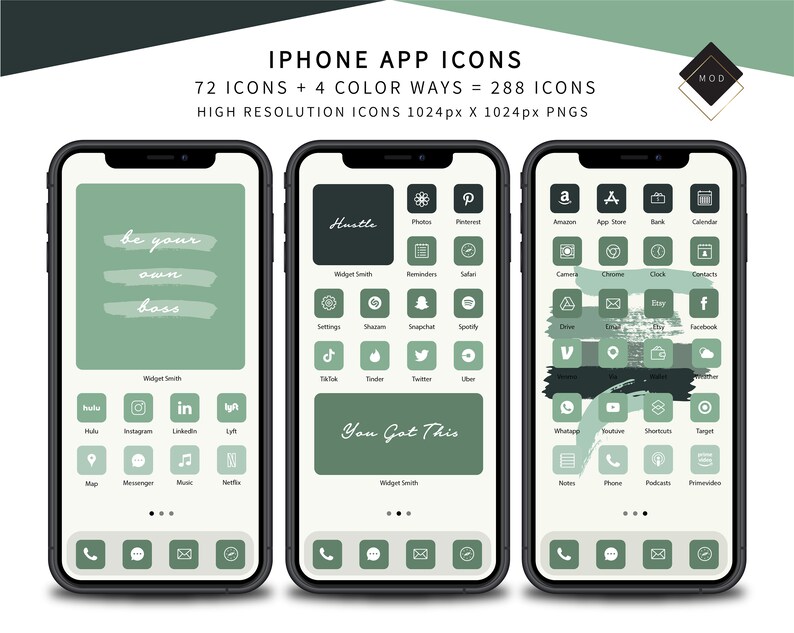 Mellow Out Green 288 Multi Color Iphone Ios14 App Icons 24 - Etsy