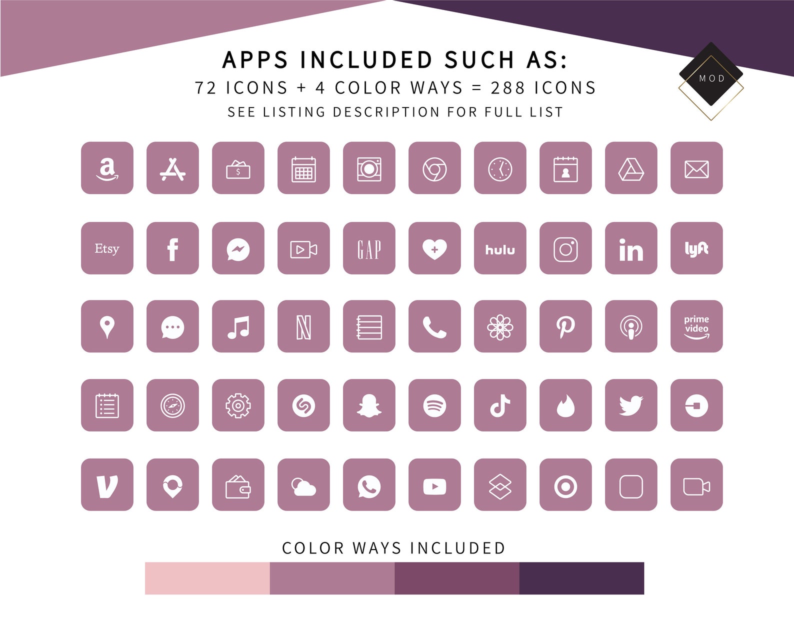 Purple Plum | 288 Multi Color iPhone Ios14 App Icons | 24 Multi Color ...