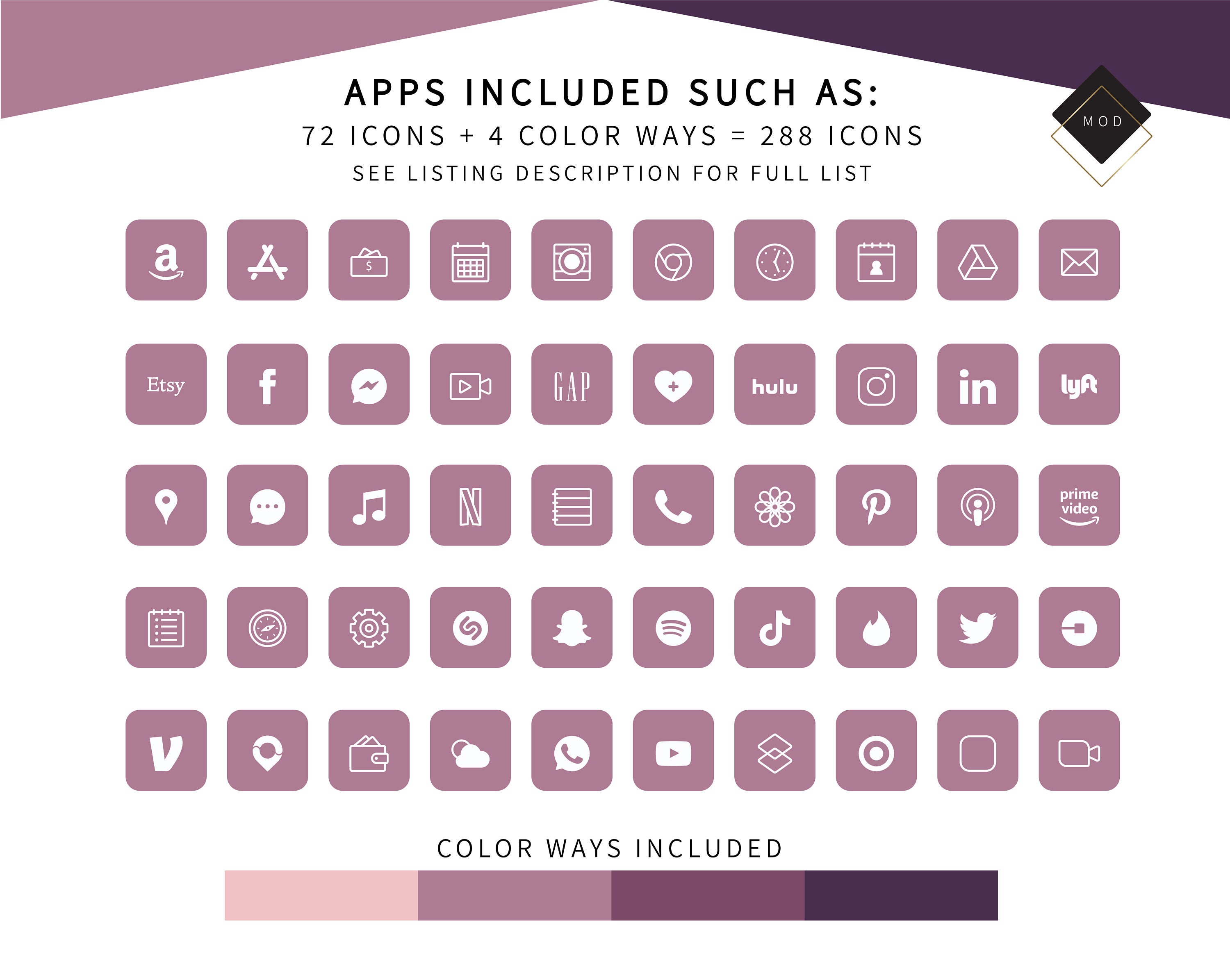 Purple Plum | 288 Multi Color iPhone Ios14 App Icons | 24 Multi Color ...